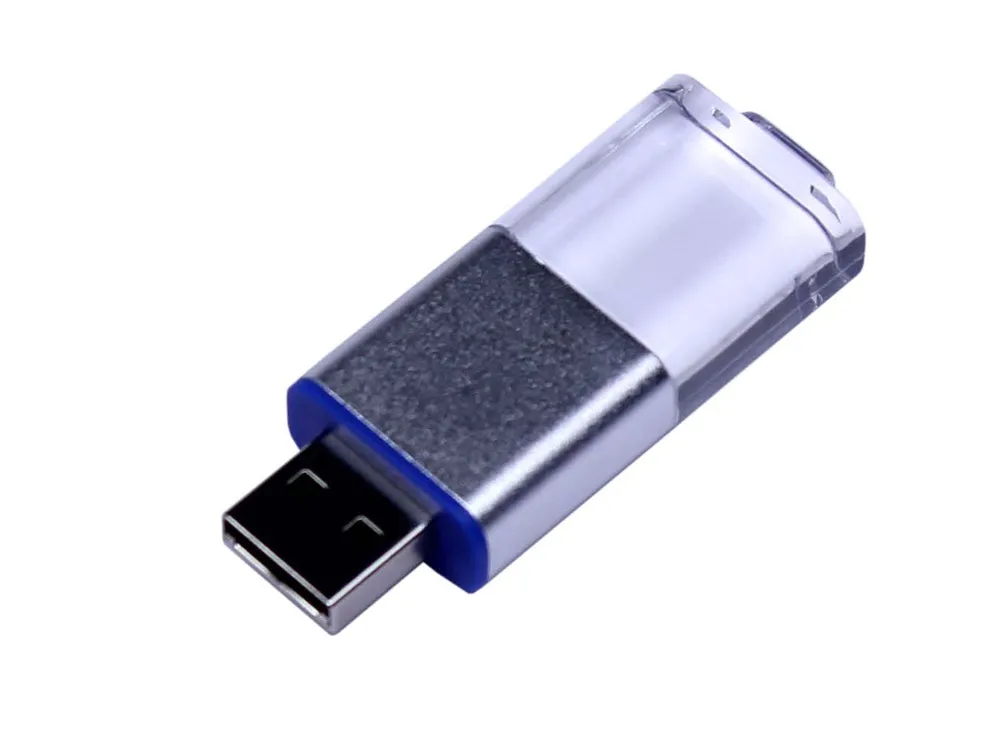 Флешка USB 2.0 на 32 Гб Промо, выдвижной механизм, синяя/ металлик ...